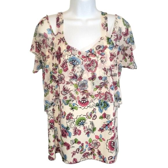 Adele & May | Tops | Adele Amp May Unique Floral Beige Shirt Blouse Top Size Large L | Poshmark